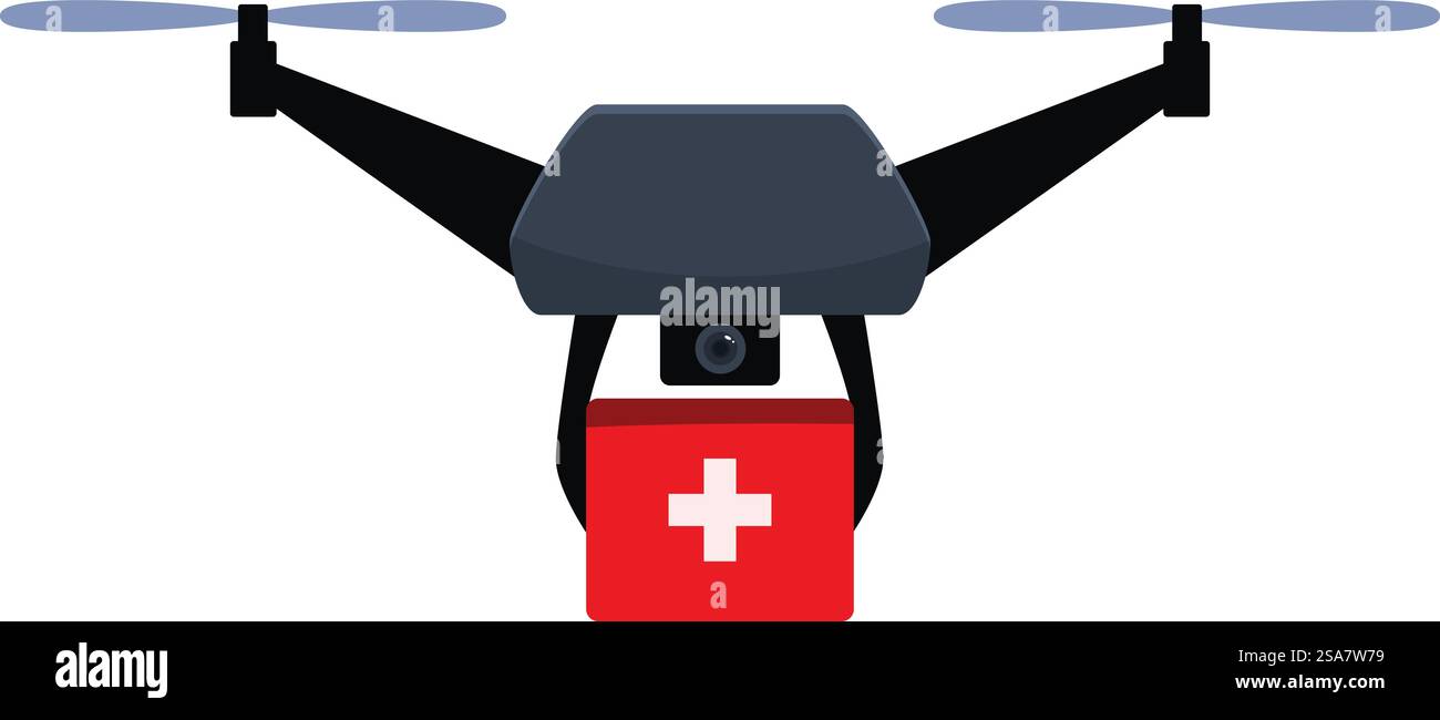 Drone is delivering a first aid kit. Medical drone delivering first aid ...