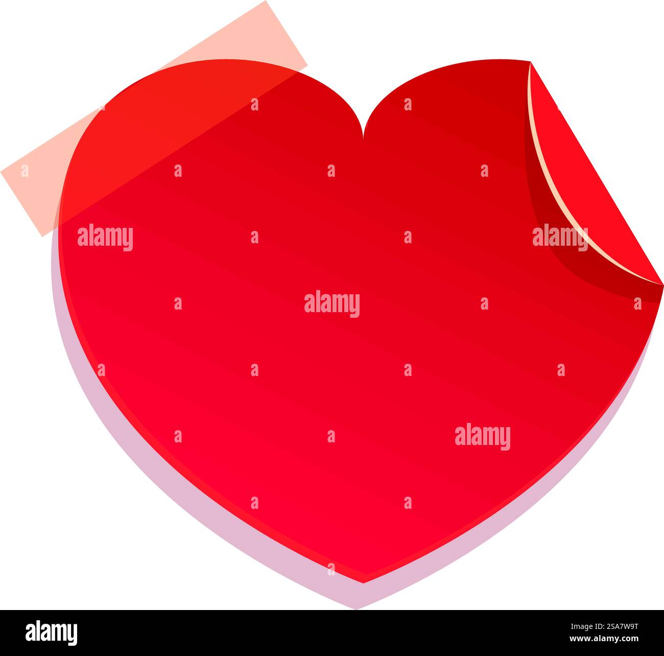Red heart shaped paper being attached with a piece of tape on a white ...