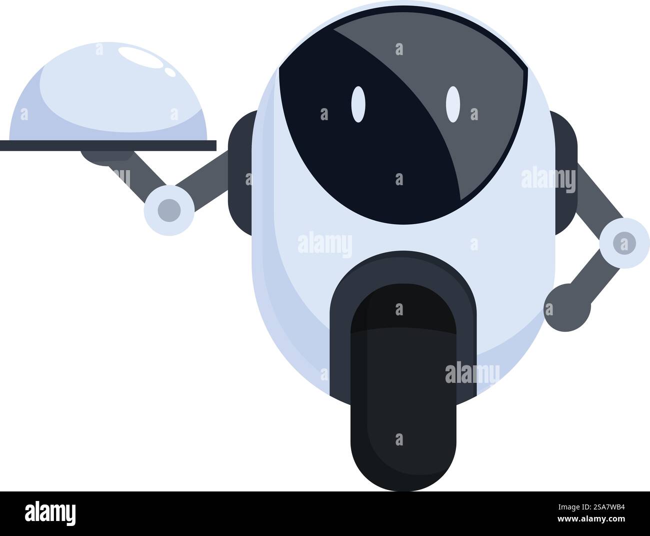 Modern robot waiter holding a silver platter serving food in a ...