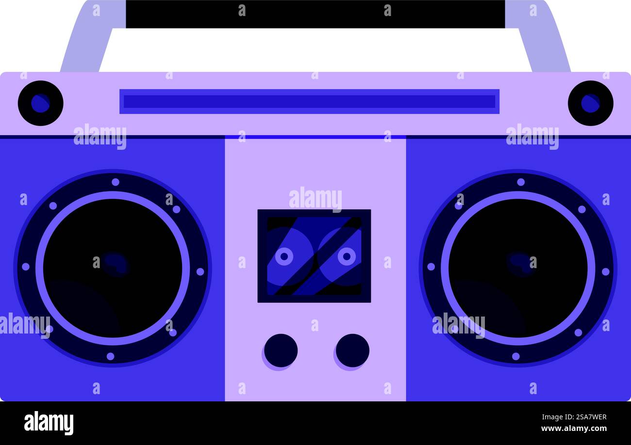Purple boombox playing music with a cassette tape inside. Purple ...