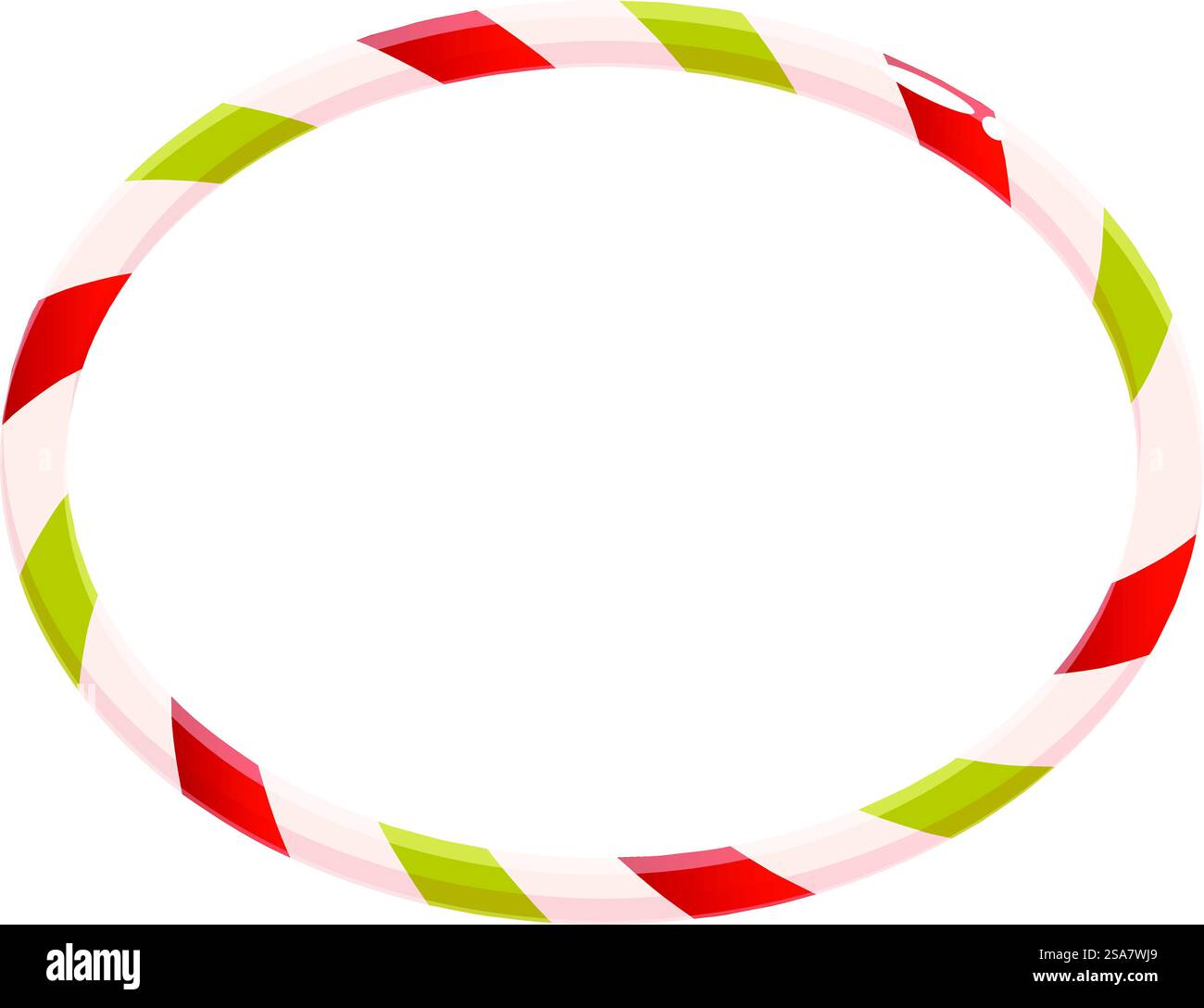 Colorful hula hoop with red and green stripes is lying on a white ...