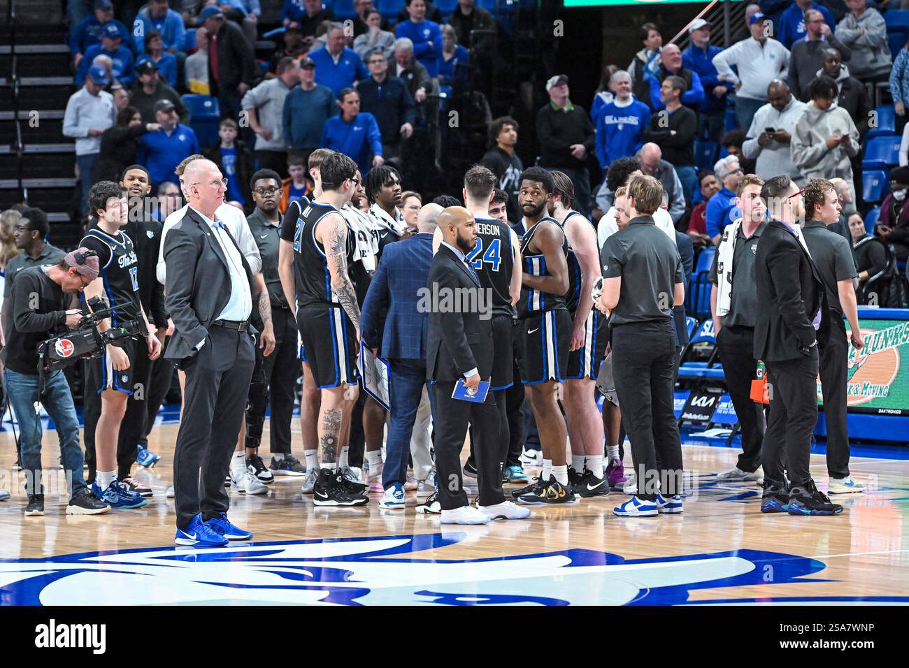 JANUARY 28, 2025: Saint Louis players, coaches and staff keep an eye on ...