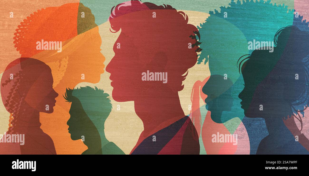 Silhouette profile group of men and women of diverse culture. Diversity ...