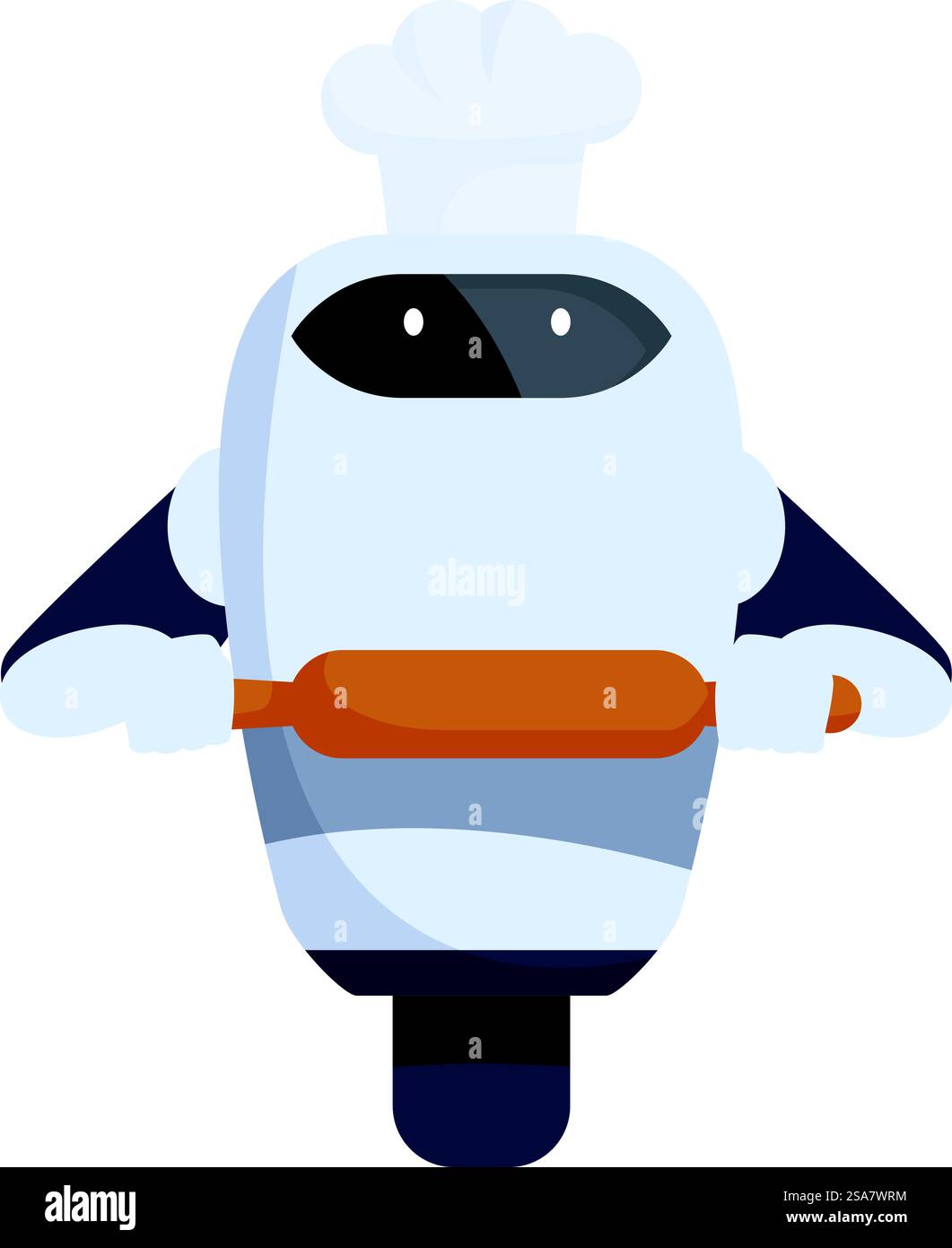 Futuristic robot chef is holding a rolling pin, showcasing the future of cooking and culinary ...