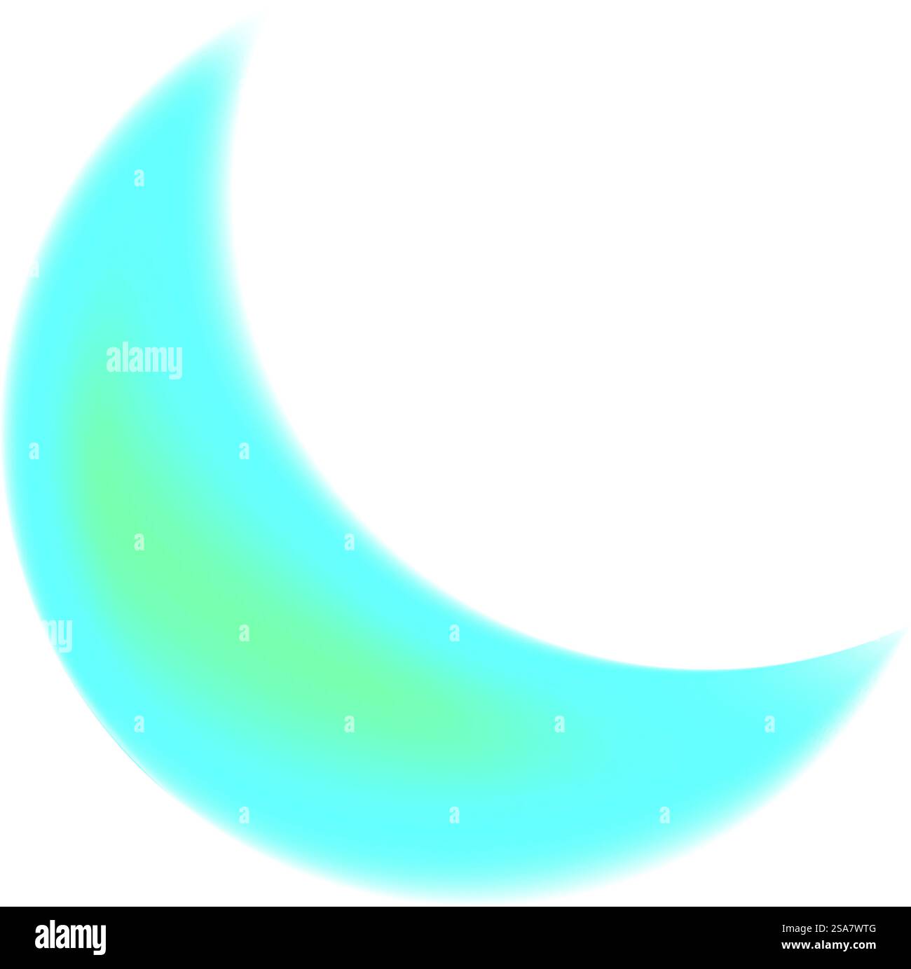 Glowing blue crescent moon shape is set on a white background. Glowing ...