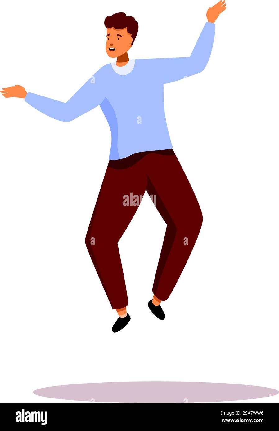 Young man is jumping in the air with a big smile on his face ...