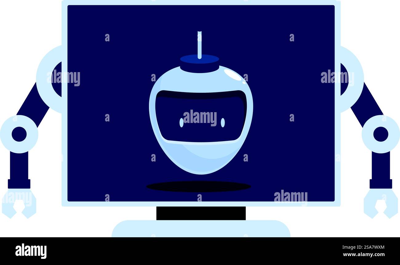 Non threatening robot is emerging from a computer screen hi-res stock ...