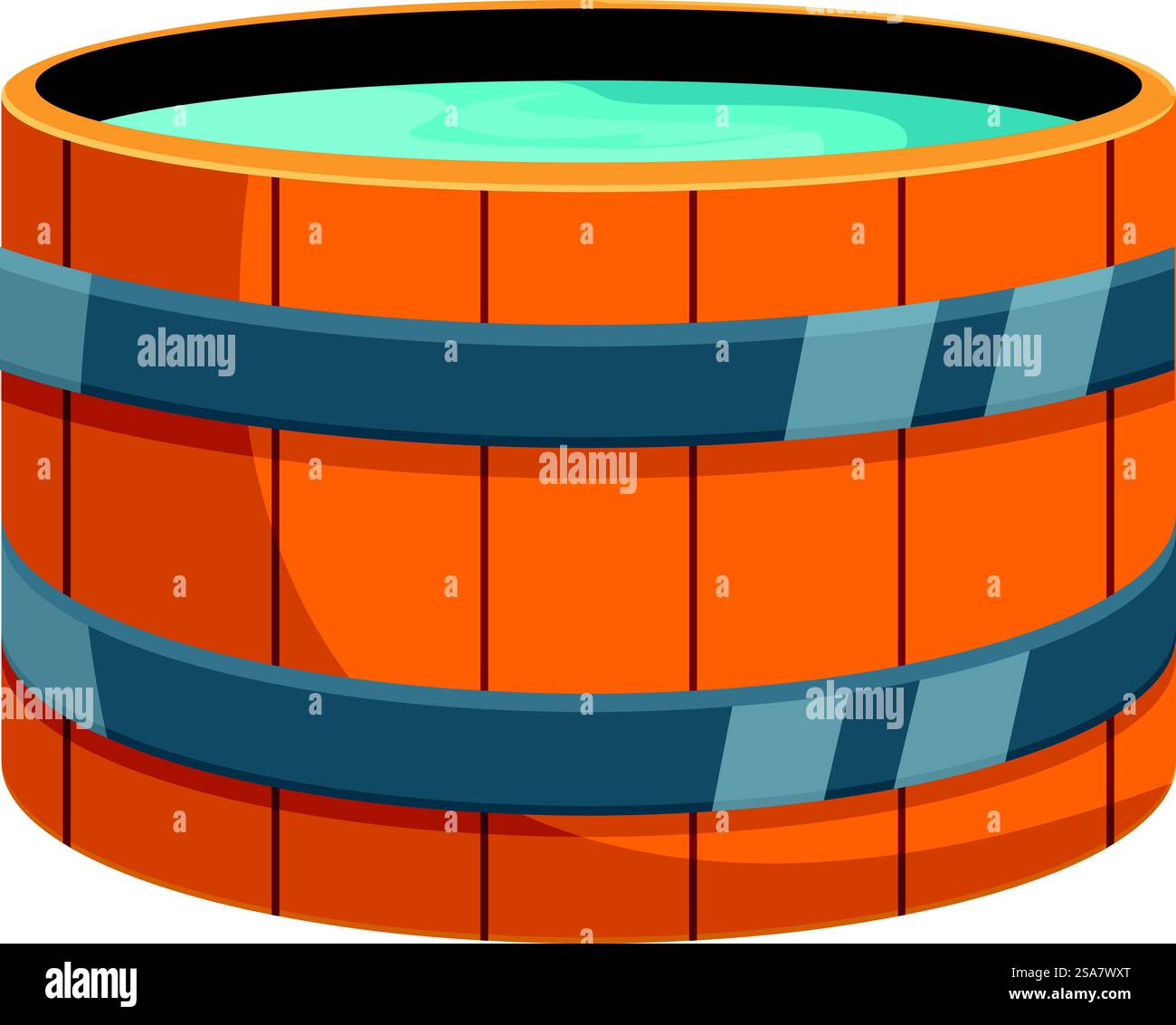 Large wooden bucket is standing full of water, ready to be used for ...