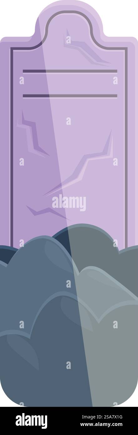 Cartoon old gravestone standing on the ground with cracks on its ...