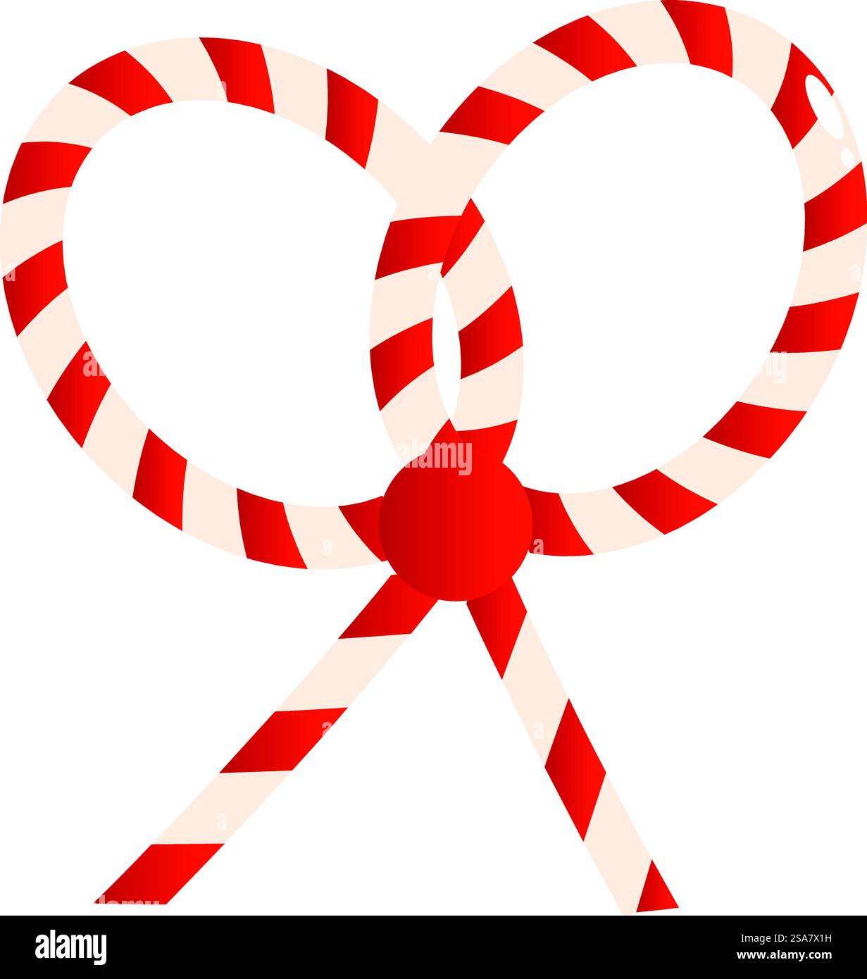 Red and white striped ribbon tied in a bow and forming two circles. Red ...