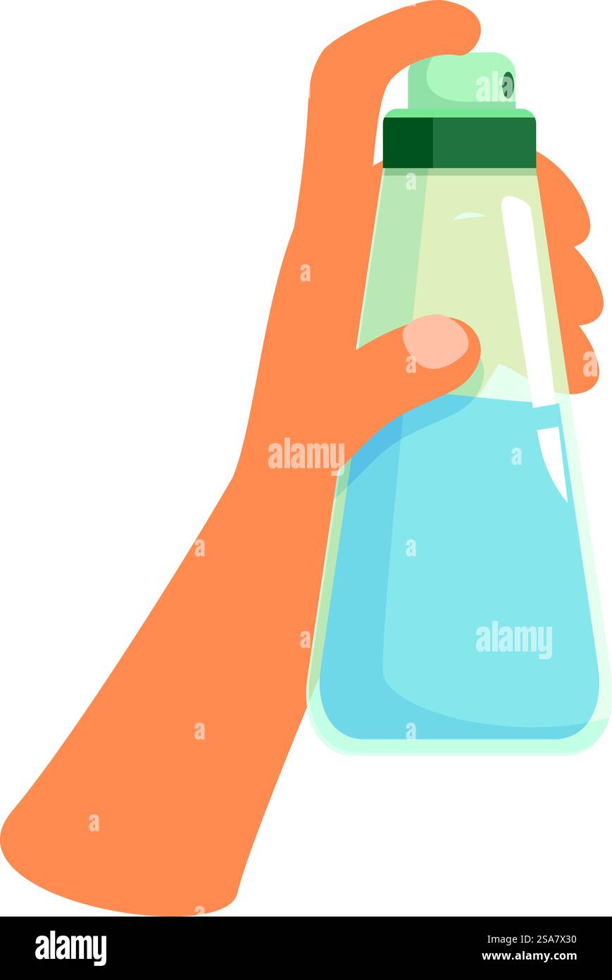 Hand is holding a spray bottle and pushing the button hi-res stock ...