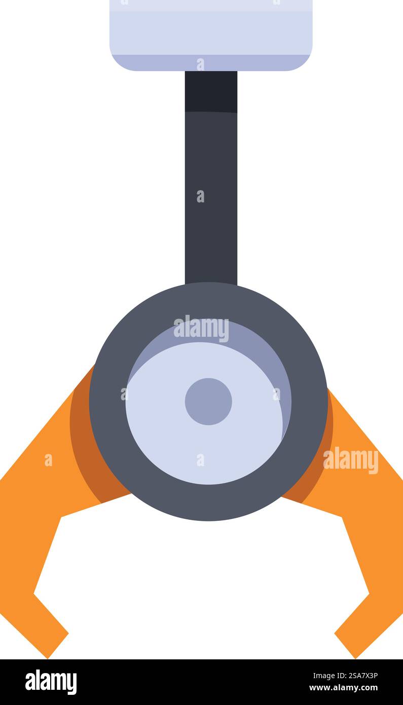 Industrial robotic arm manipulator with orange claws is grabbing something. Industrial robotic ...