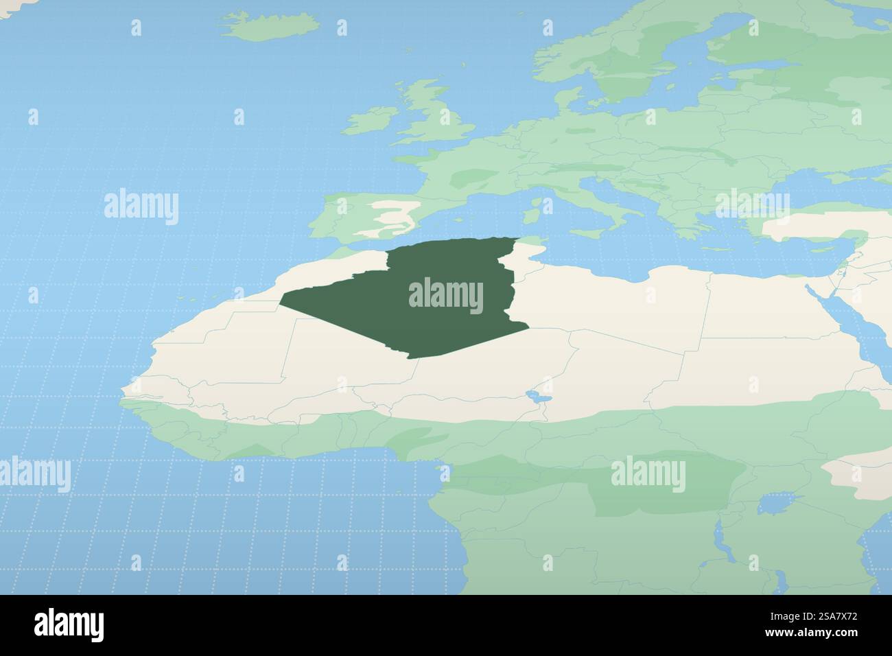 Algeria highlighted on a detailed map, geographic location of Algeria ...