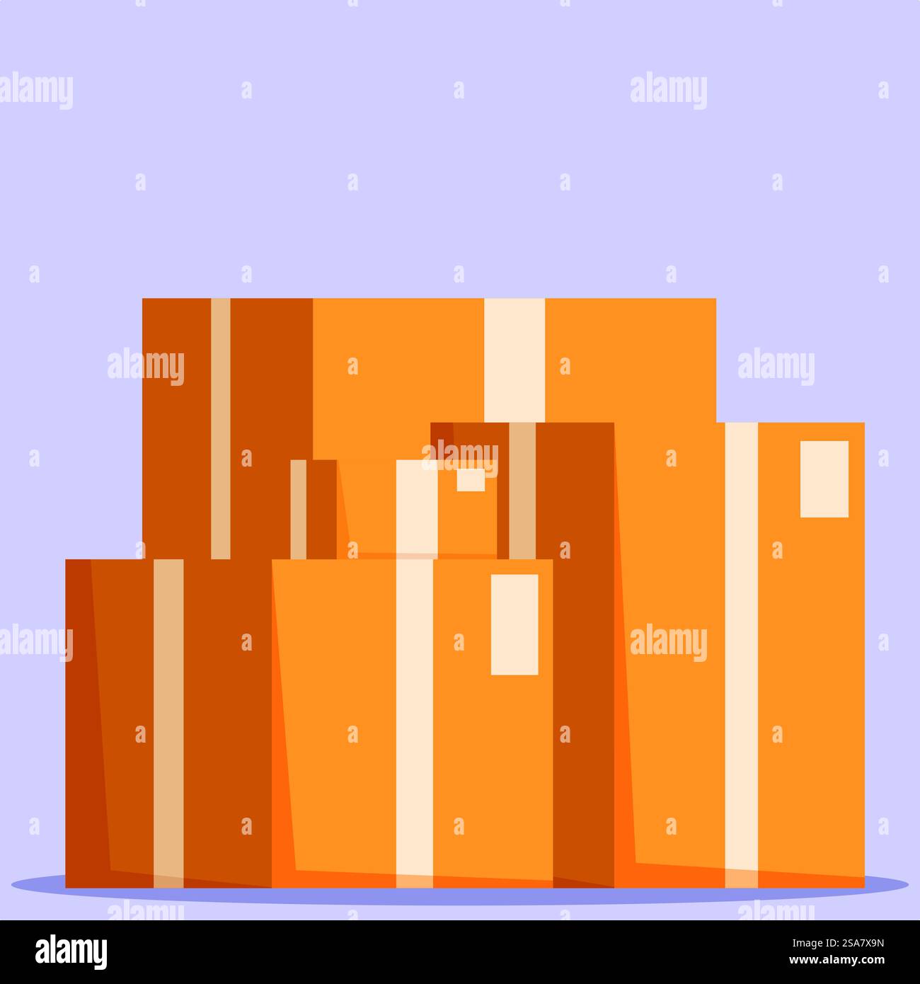 Cardboard boxes of different sizes are stacked, representing warehouse ...