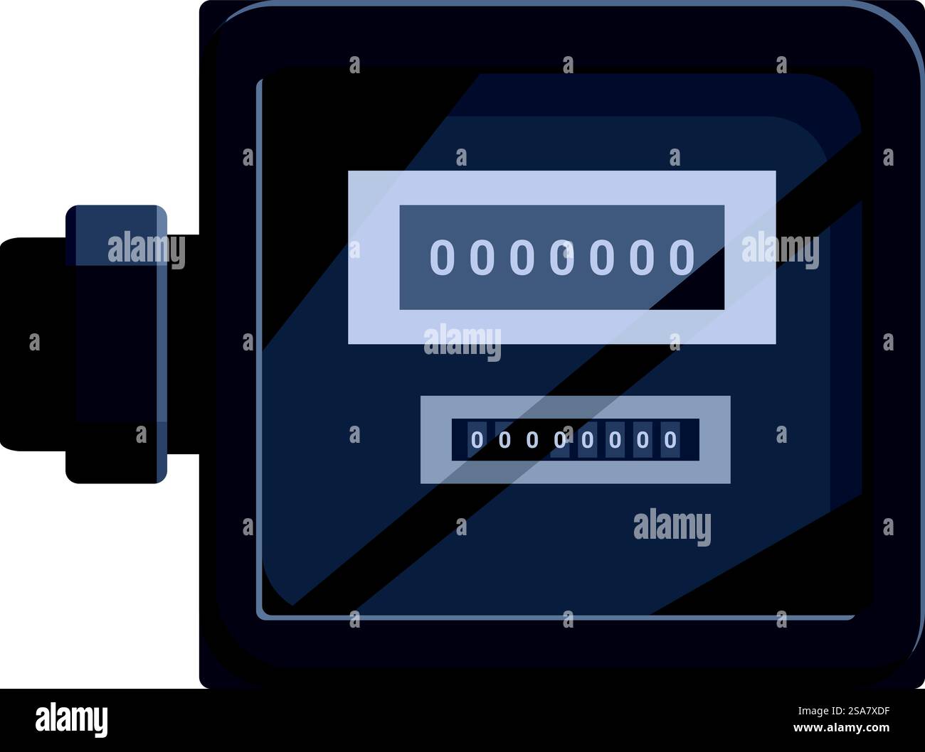 Electric meter is tracking energy usage, with its digital display showing a numerical reading ...