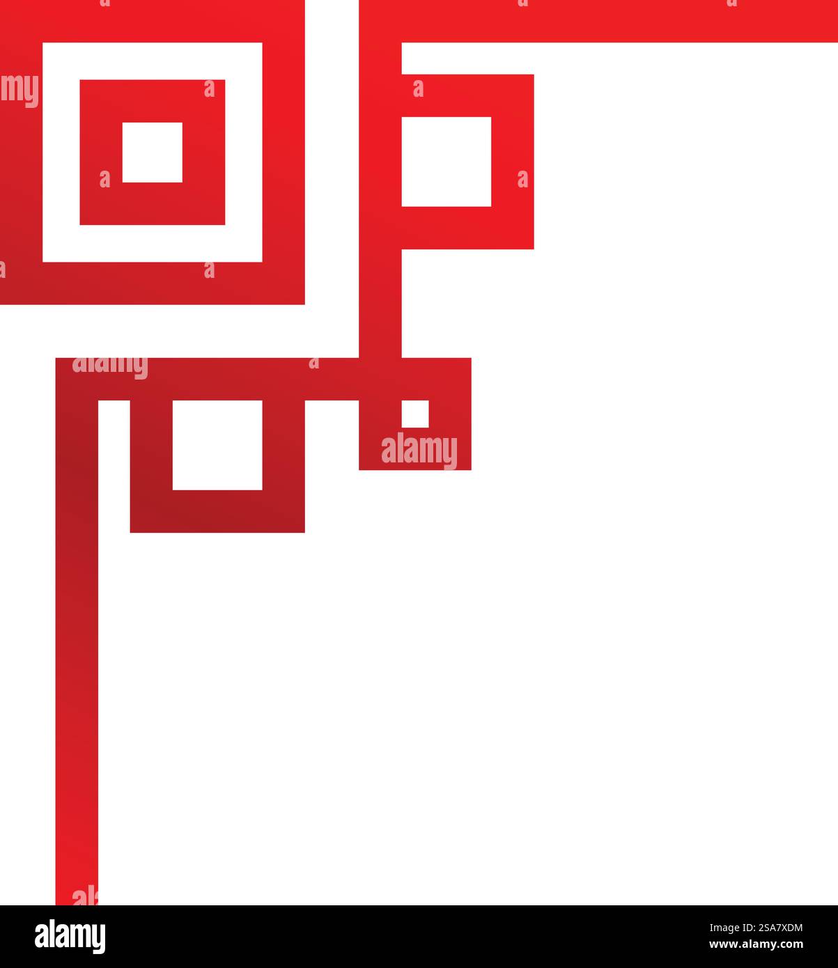 Red graphic element forming a right angle design with squares and lines ...