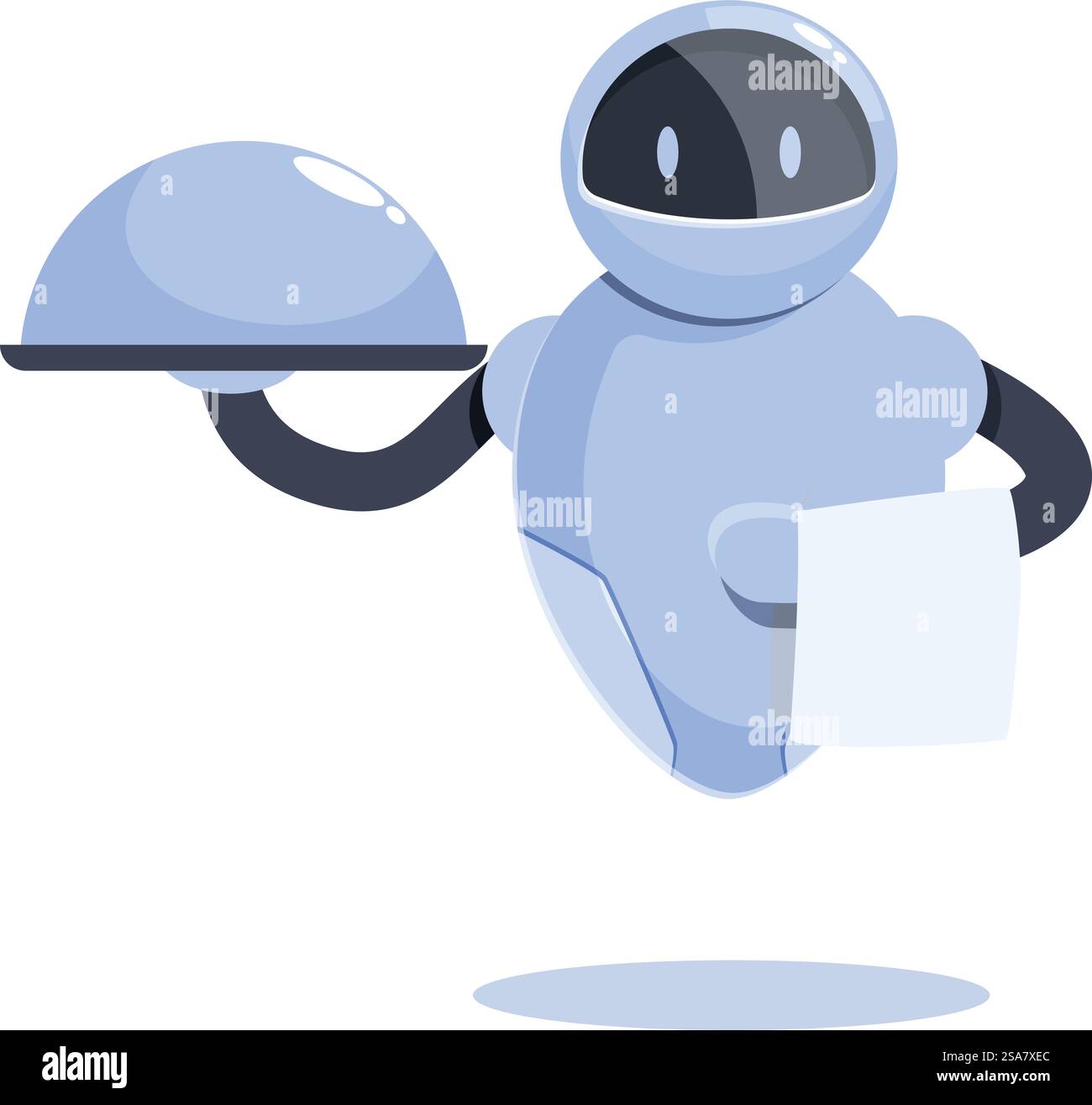Modern robot waiter holding a cloche and towel, ready to serve food in ...