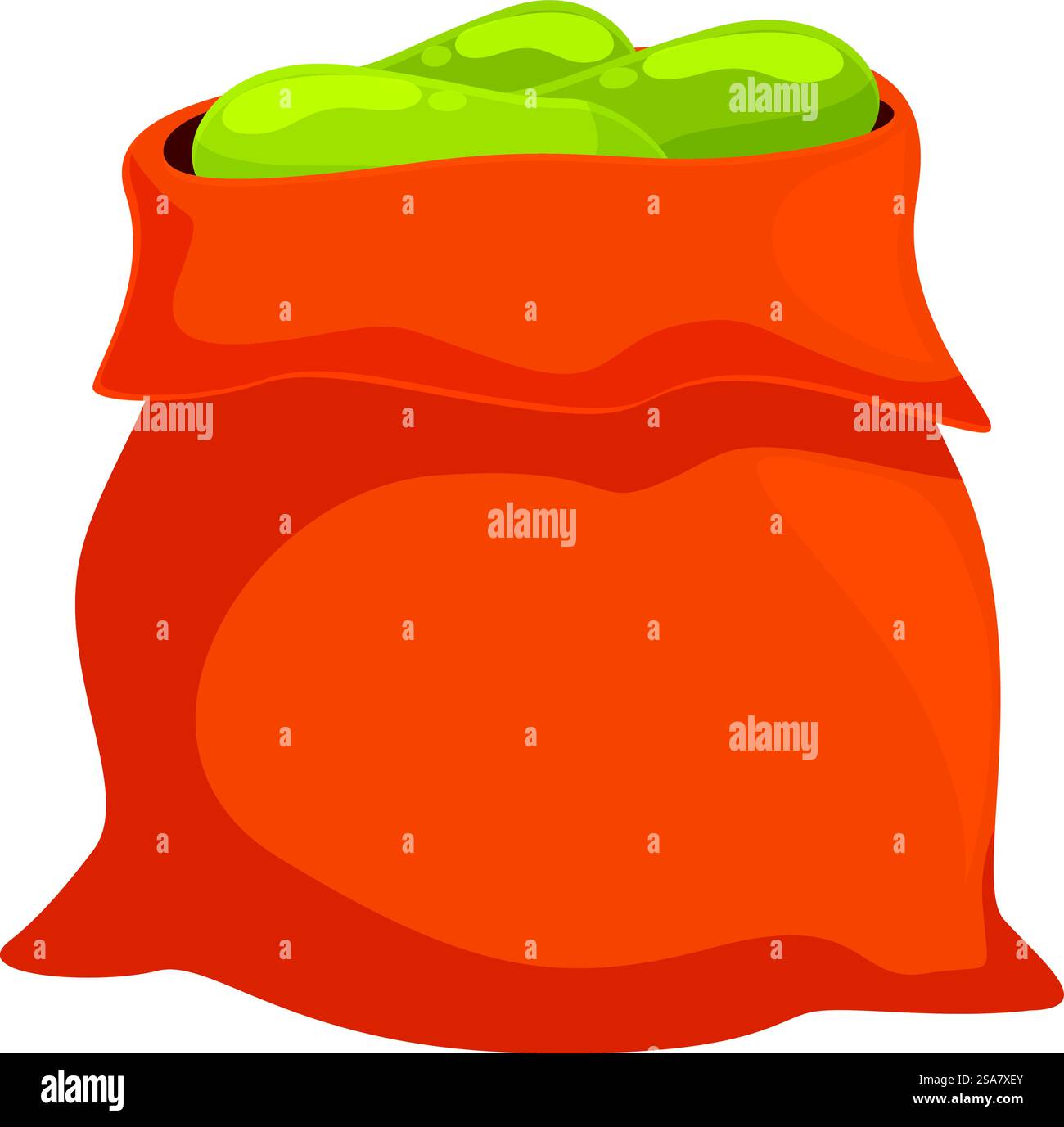 Full orange sack overflowing with green limes on white background ...