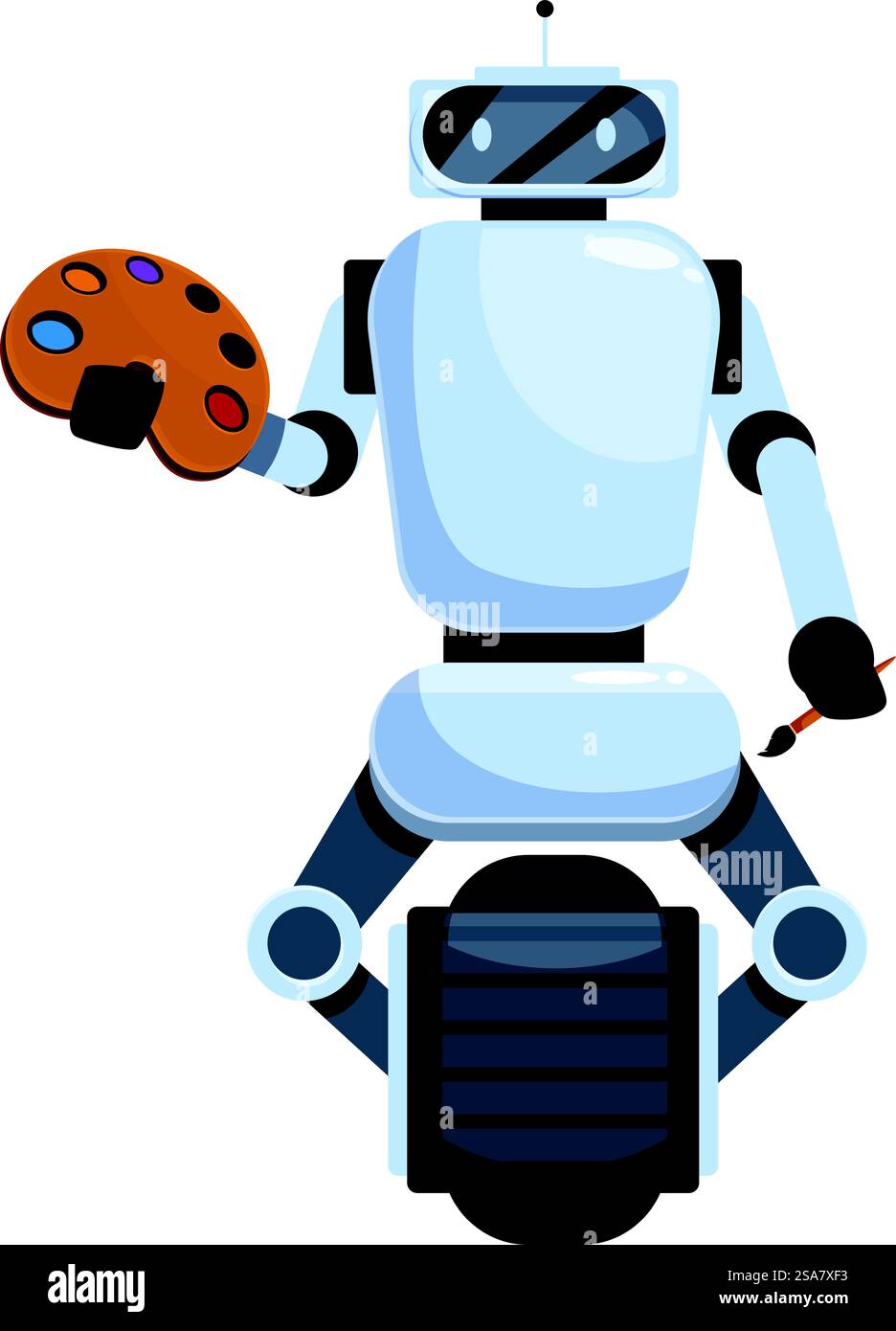 Modern robot holding paintbrush and palette creating art on white ...