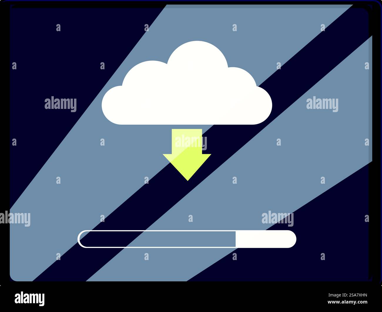 Data is downloading from the cloud to a device, showing progress on a progress bar. Cloud ...