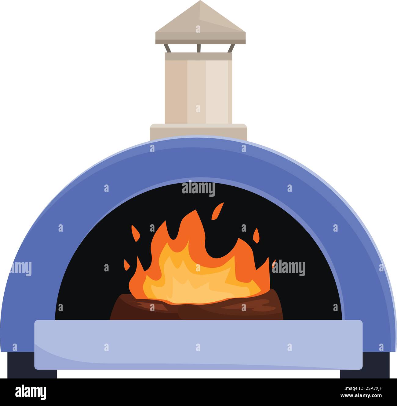 Traditional outdoor pizza oven with burning wood fire for baking bread ...