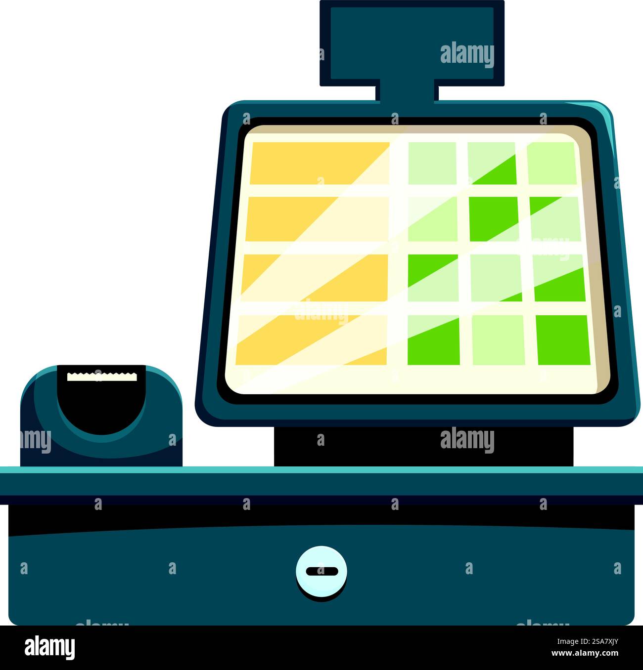 Modern cash register is standing on a countertop, ready to process ...
