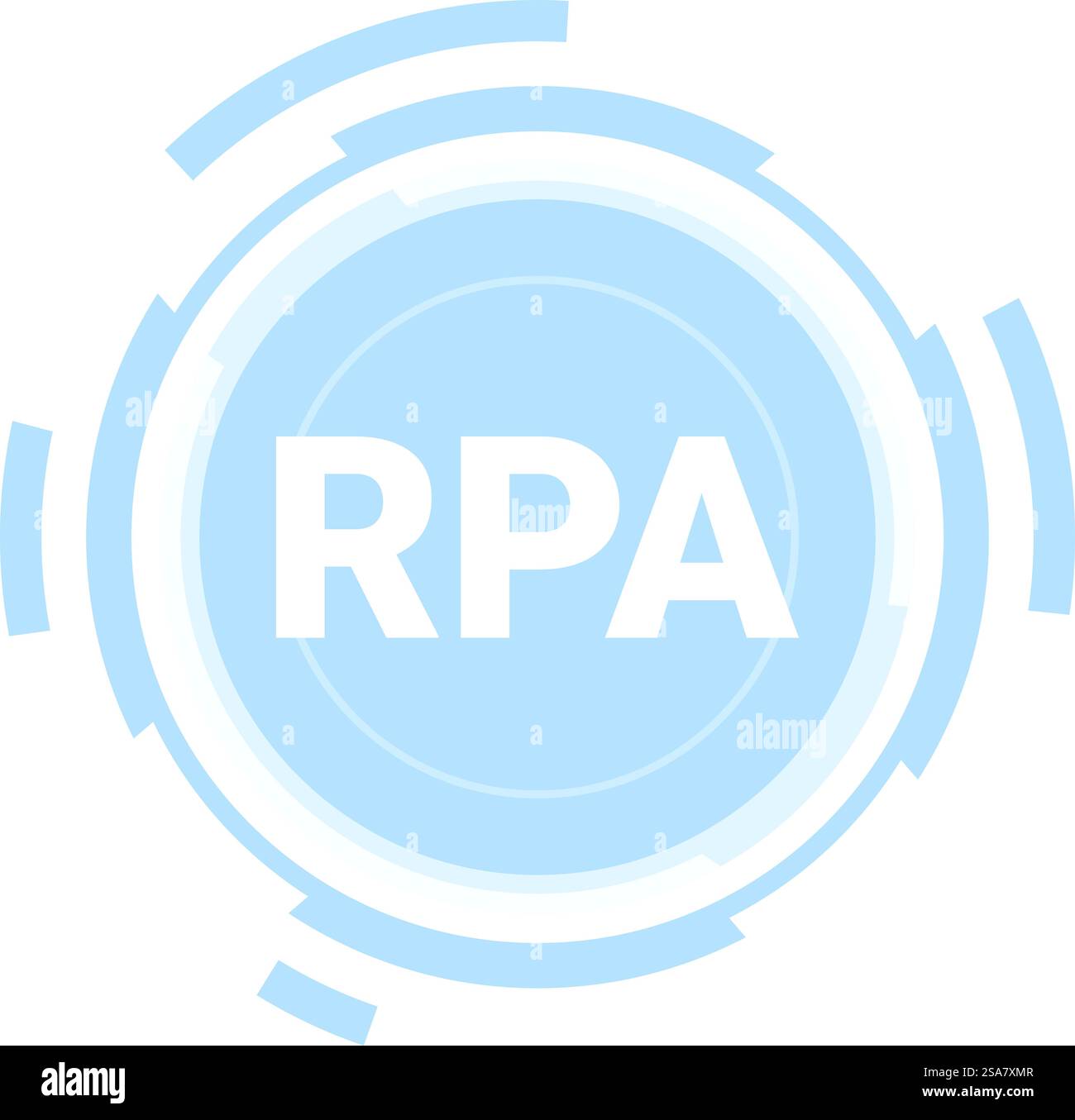 Blue futuristic icon with technological circles surrounding rpa robotic ...