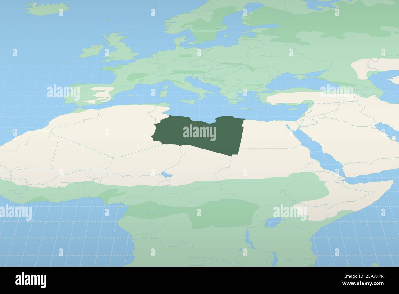 Libya highlighted on a detailed map, geographic location of Libya ...