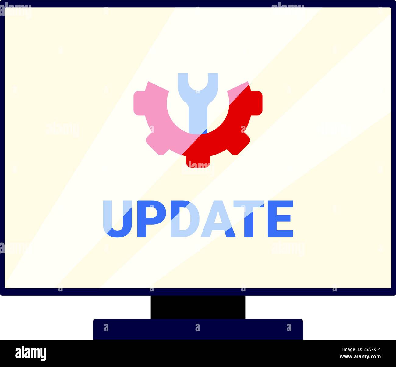 Computer monitor is showing a software update with a cogwheel and ...