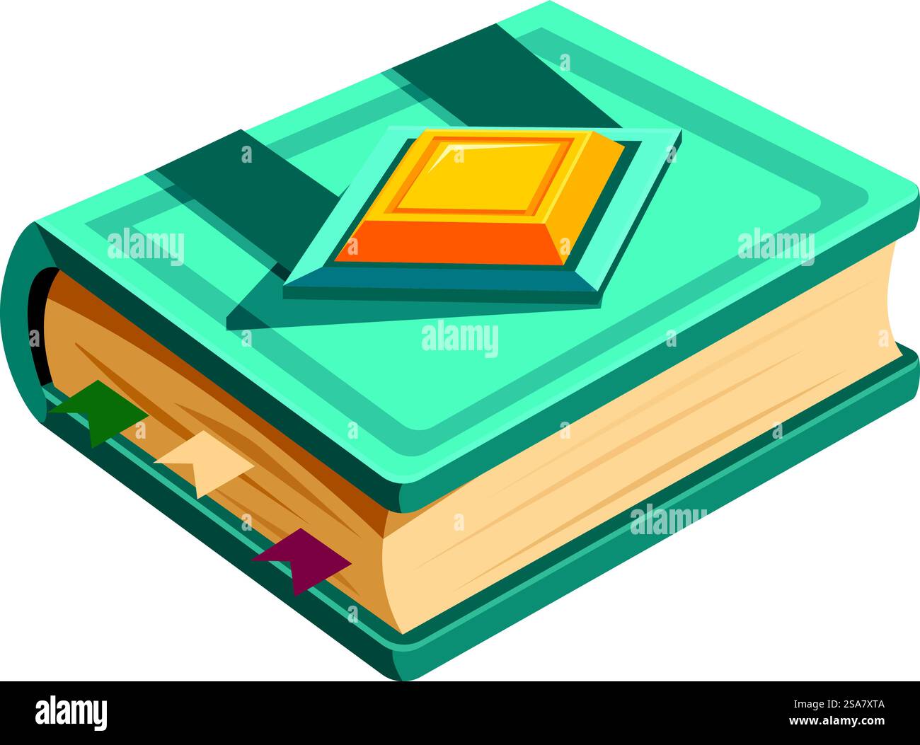 Closed blue book with golden clasp and bookmarks is lying on white ...