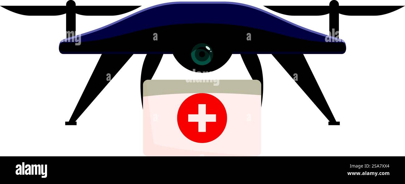 Drone is delivering a first aid kit, providing medical supplies quickly ...