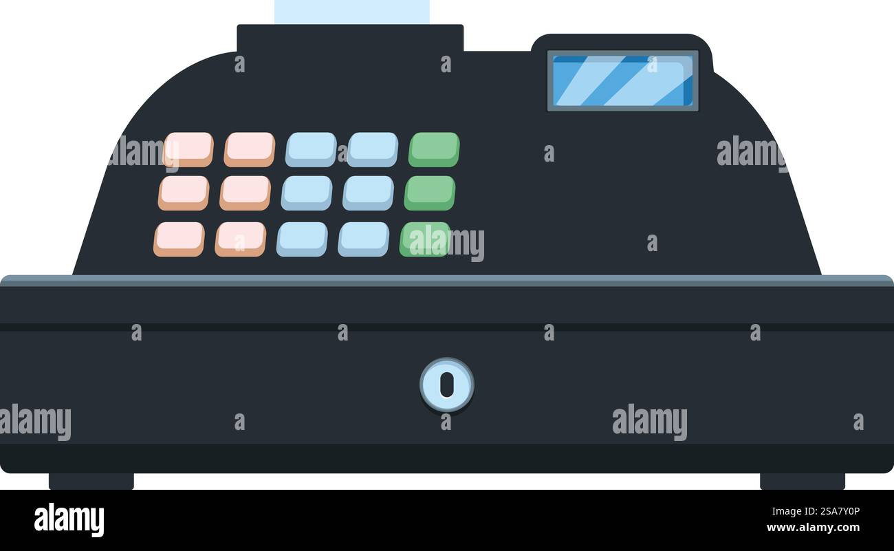 Black cash register standing on countertop, ready for processing ...