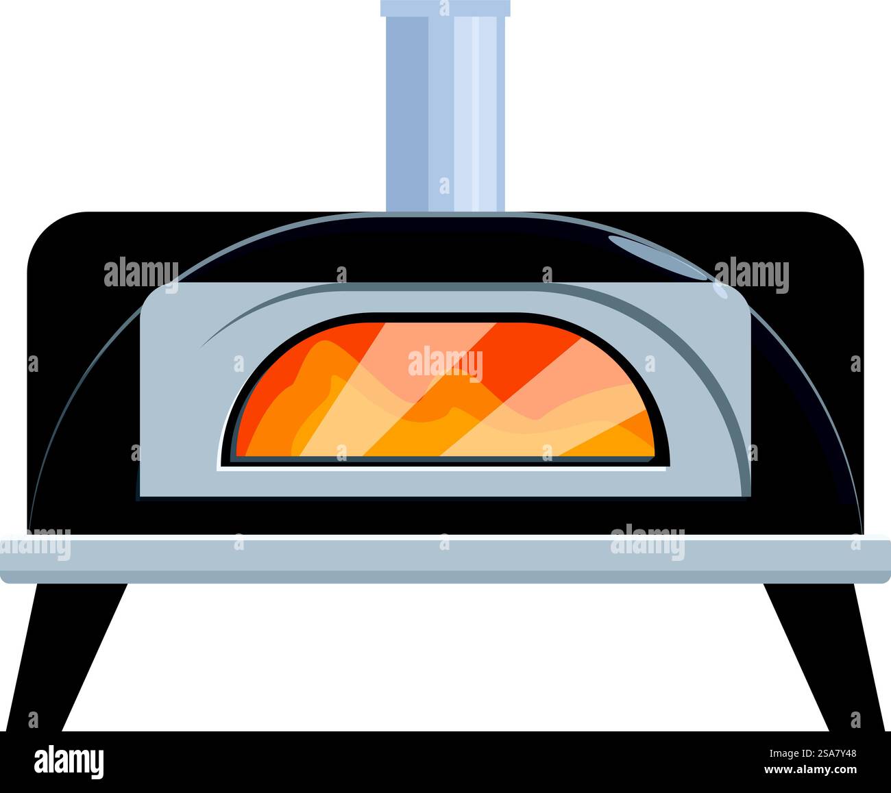 Professional pizza oven burning wood fire for baking pizza in the ...