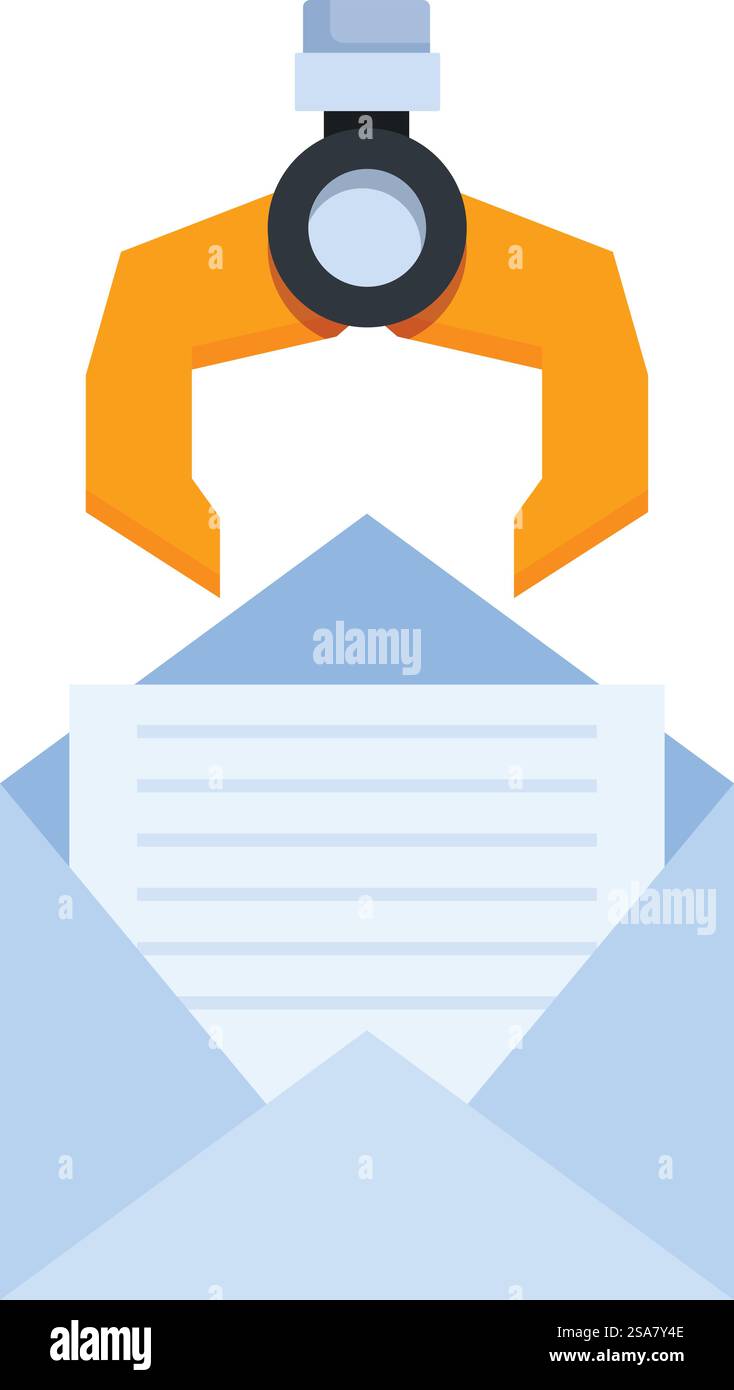 Robotic arm is holding a letter over an envelope, representing email ...