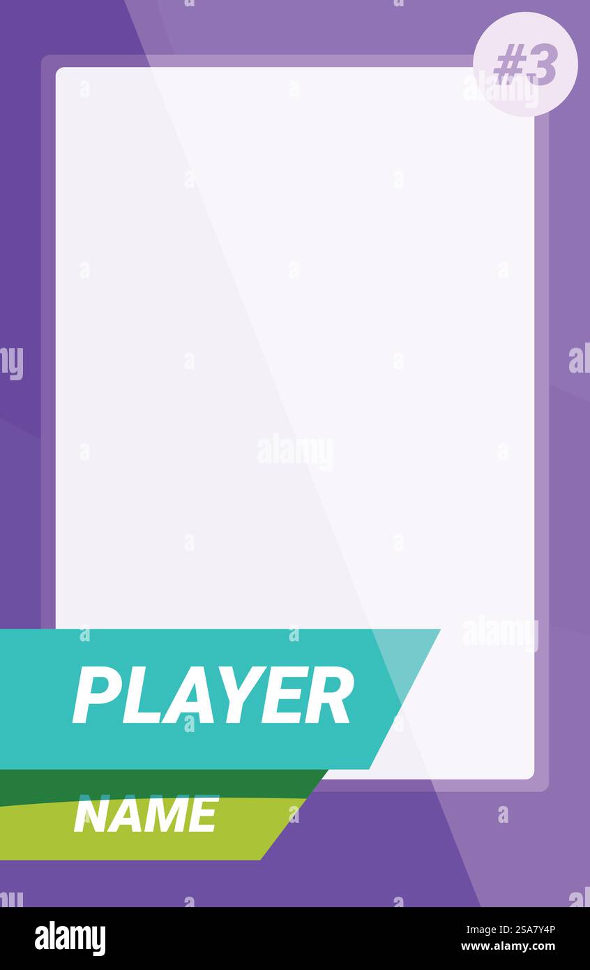 Purple trading card template featuring a player name and number section ...