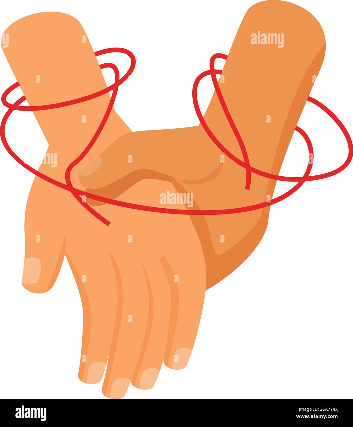 Red string of fate is connecting two hands trying to break free. Two ...