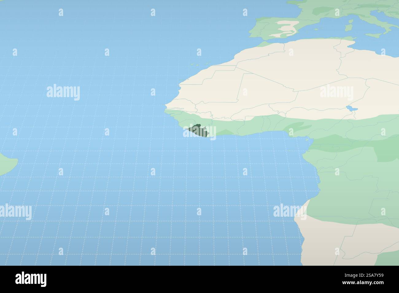 Liberia highlighted on a detailed map, geographic location of Liberia ...