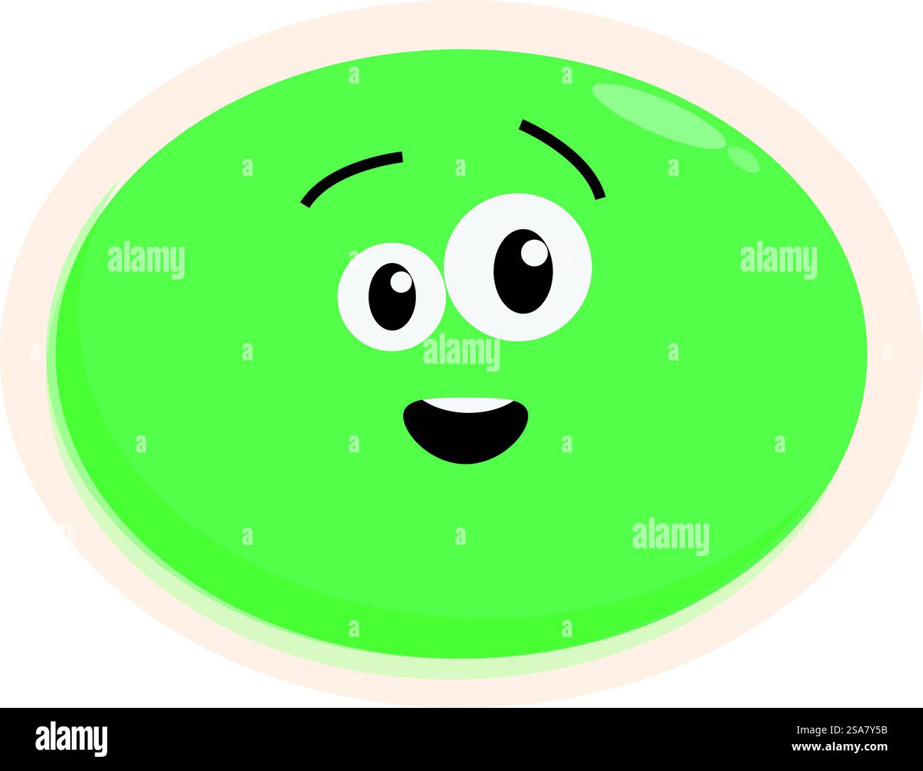 Green cartoon oval shape character smiling with big eyes, a fun and ...