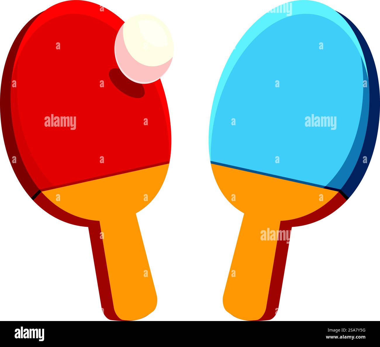 Two table tennis rackets with ball flying over red racket, ready for a ...
