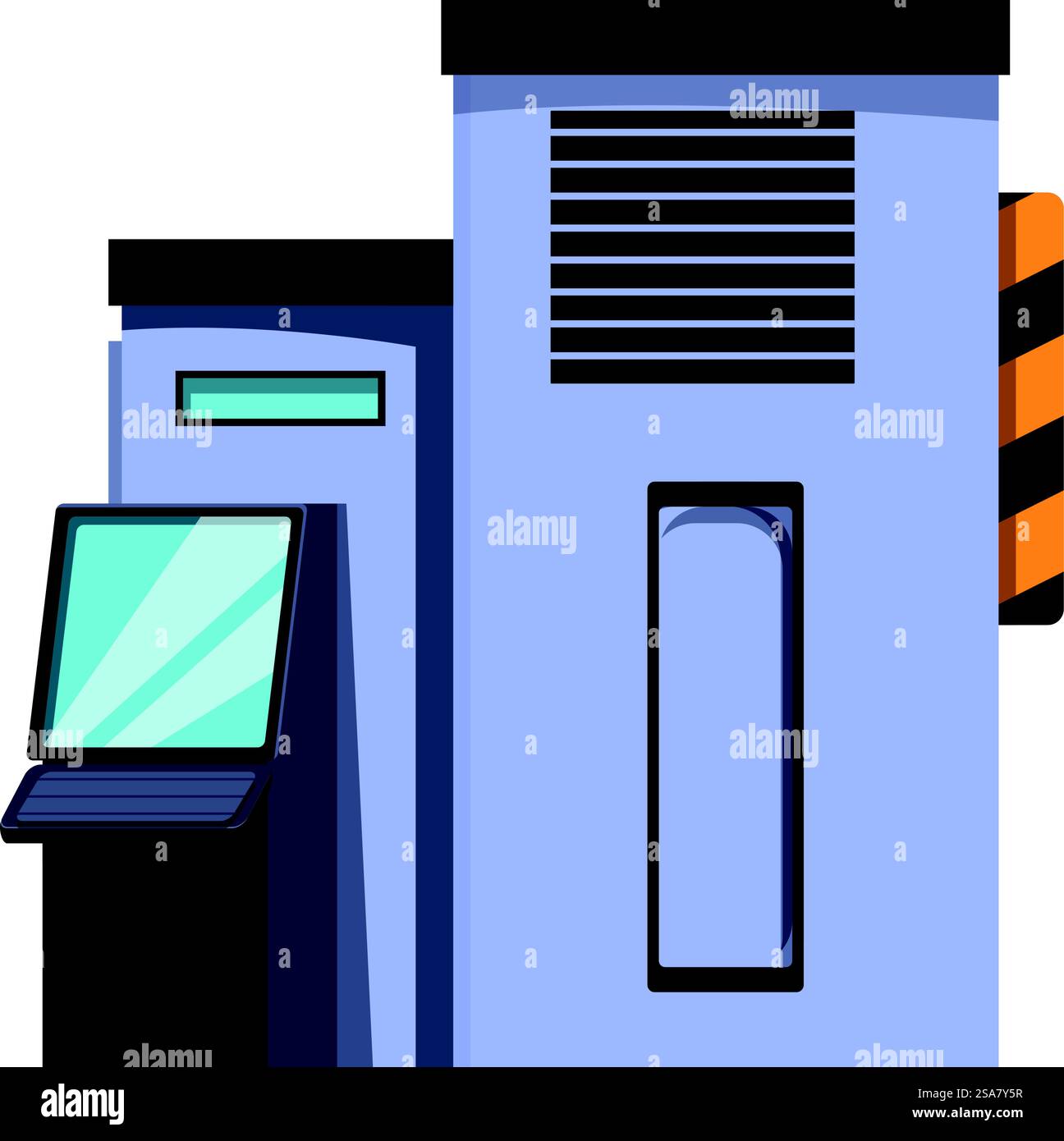 Modern building with touchscreen kiosk showing blank digital display ... Modern building with touchscreen kiosk showing blank digital display ...