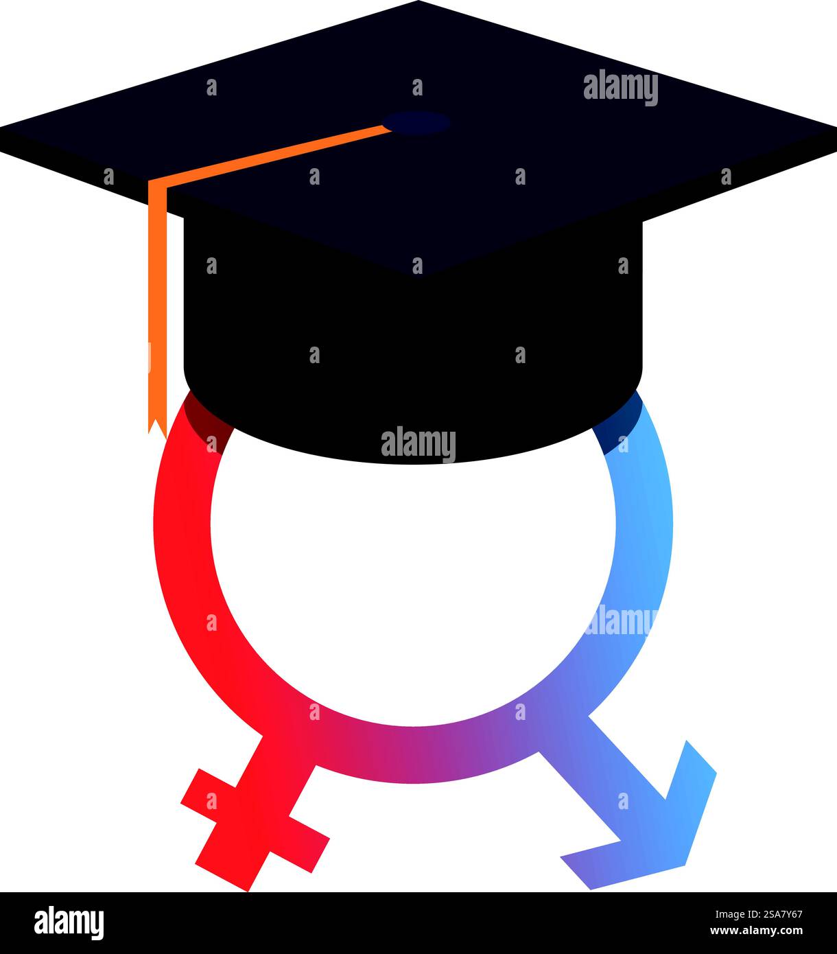 Graduation cap is covering male and female gender symbols representing ...