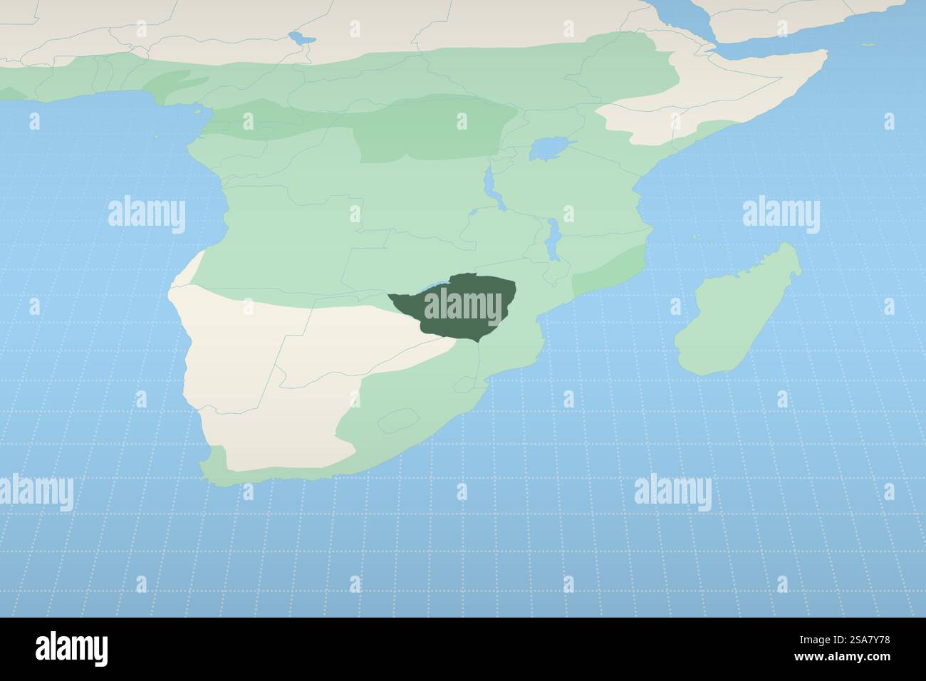 Zimbabwe highlighted on a detailed map, geographic location of Zimbabwe ...