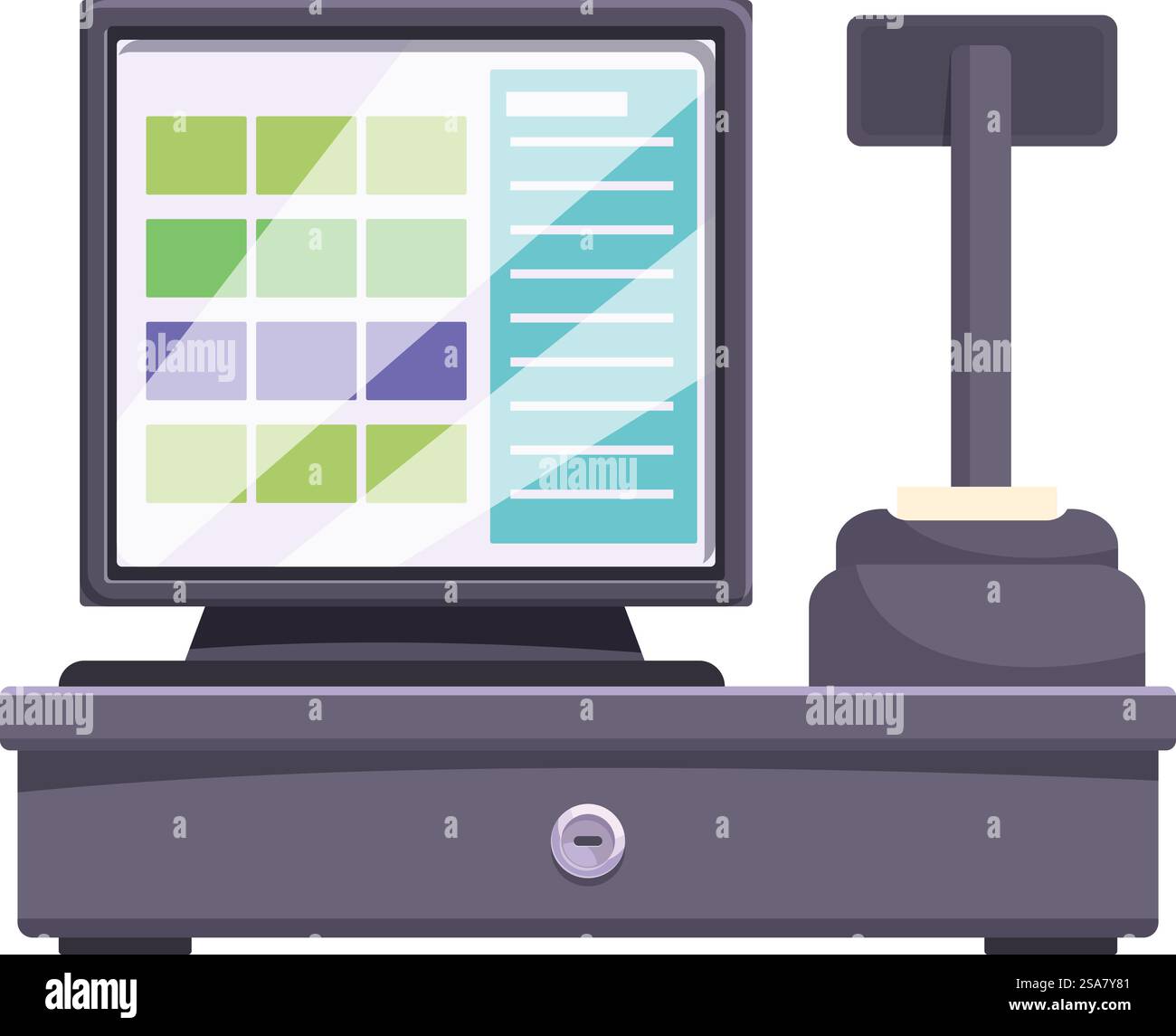 Electronic cash register showing sale information on screen with cash ...