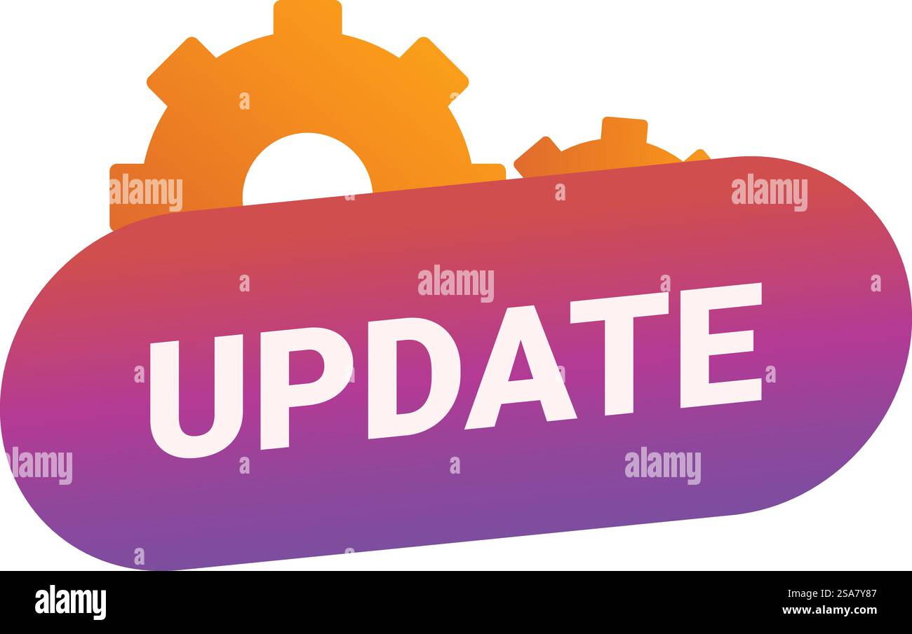 Gradient button with the word update and gears on top of it. Update ...