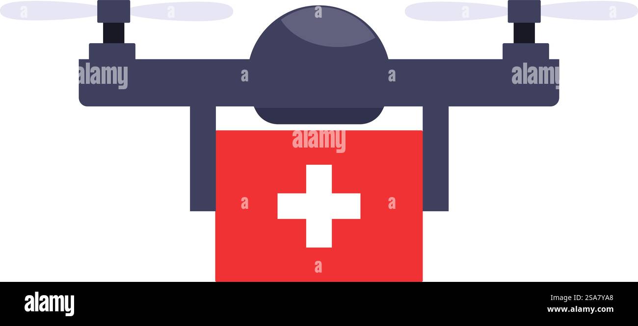 Drone is carrying a first aid kit symbolizing fast delivery of medical ...