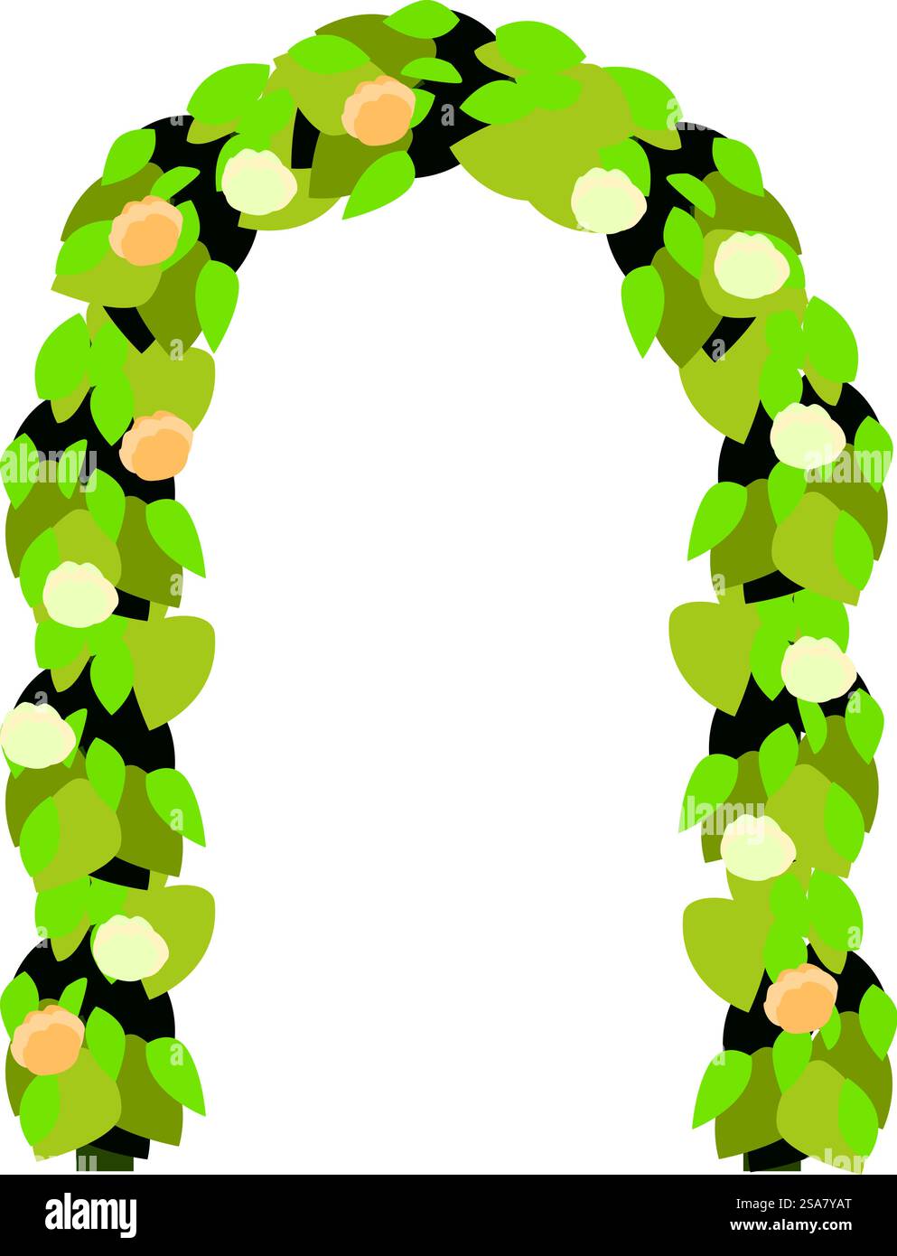 Wedding arch decorated with flowers and green leaves, creating a ...