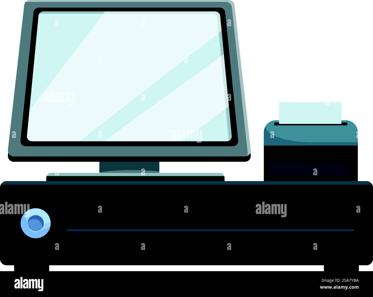 Sleek and modern point of sale system is ready for a transaction. Modern pos terminal with blank ...