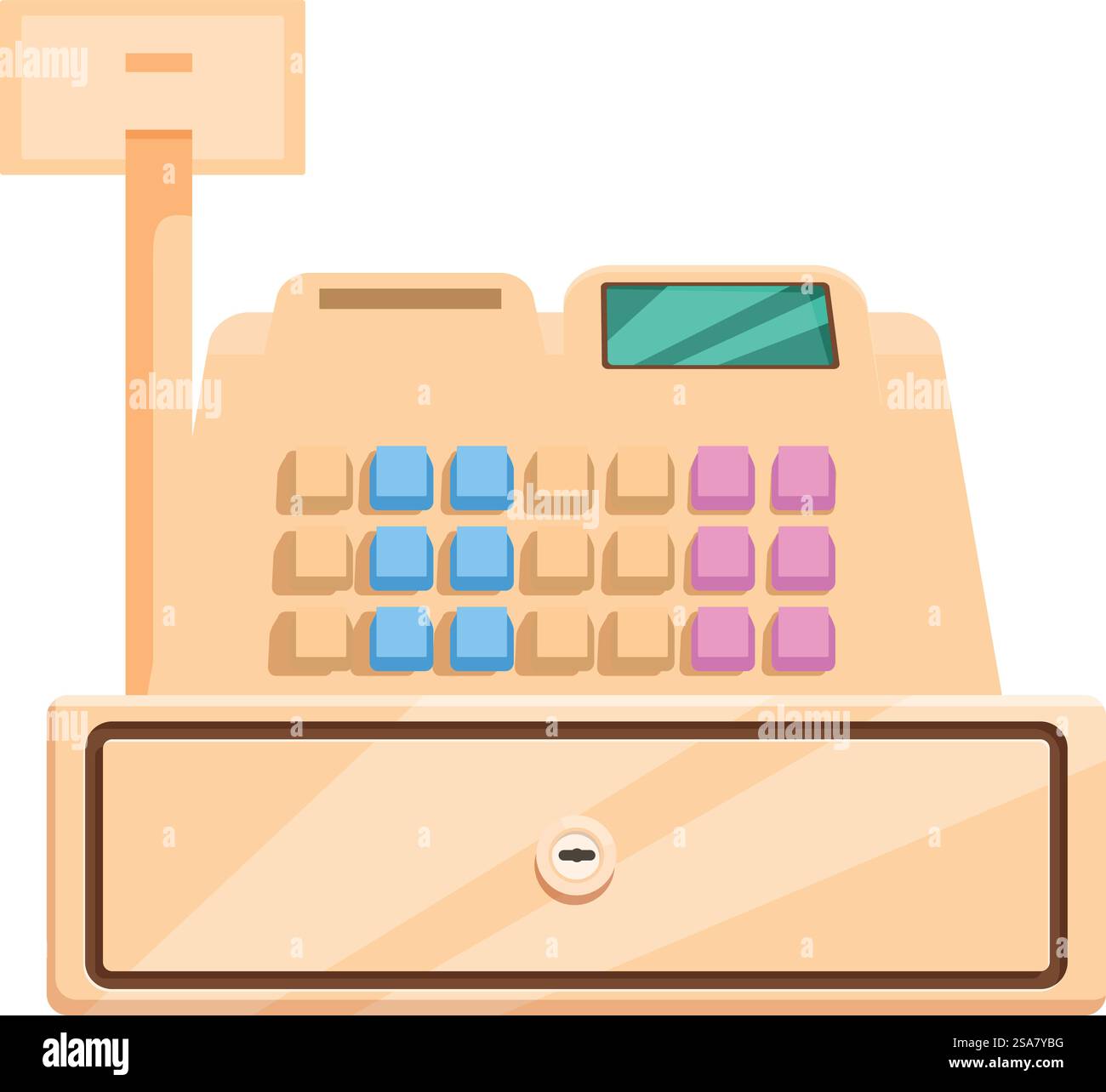 Old style cash register with buttons and display standing on counter ...