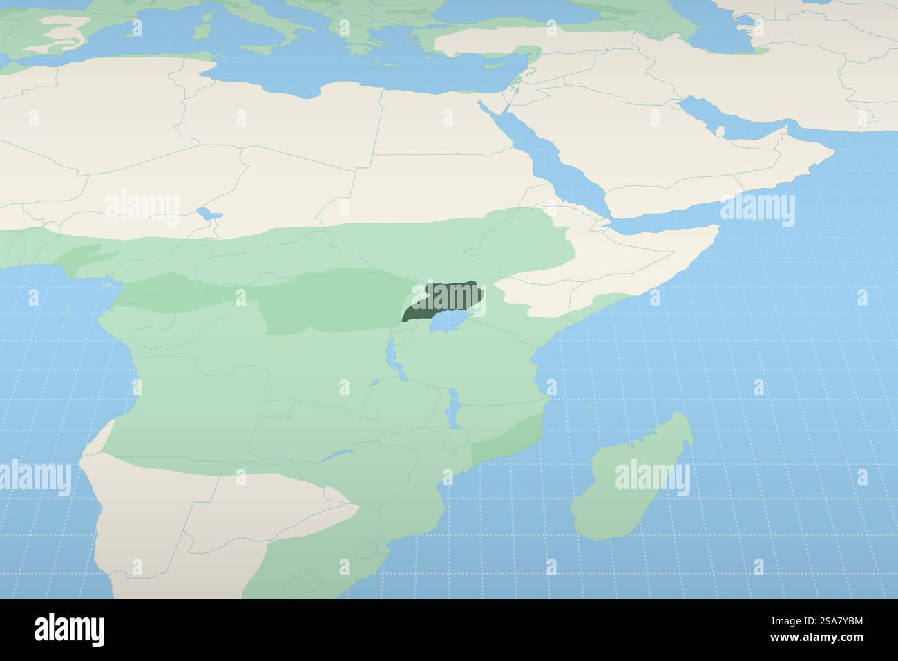 Uganda highlighted on a detailed map, geographic location of Uganda ...