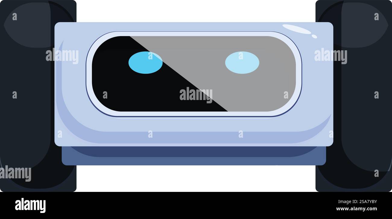 Modern robot moving on wheels with two blue eyes, isolated on white ...